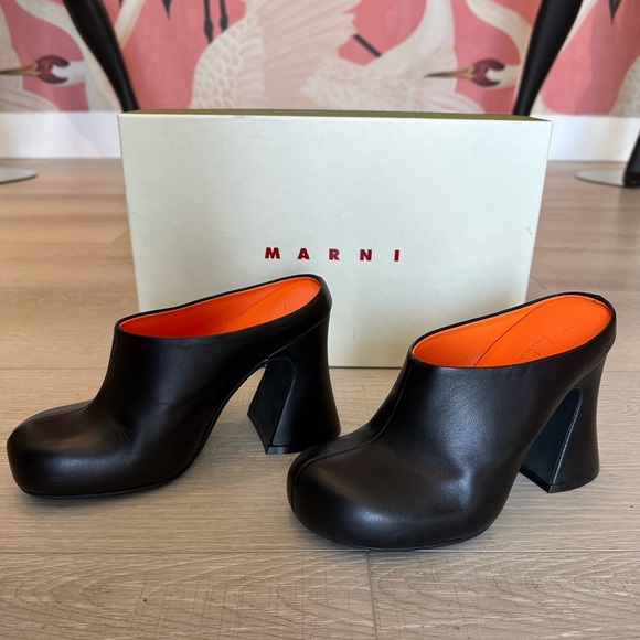 Marni | Shoes | Marni Black Leather Block Heel Mules | Poshmark